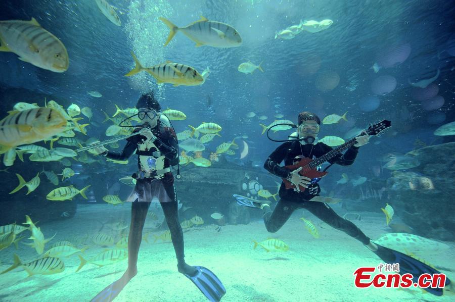 Divers stage 'underwater concert' at ocean world in Tianjin (4/4 ...