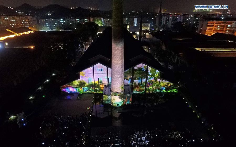 3D visual light show staged in east China's Jingdezhen(1/9)