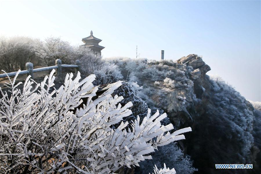 Rime scenery at Huaguo Mountain in Lianyungang, E China (1/4)