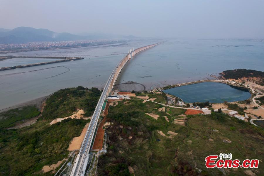 Aerial view of Meizhou Bay cross-sea bridge in Fujian