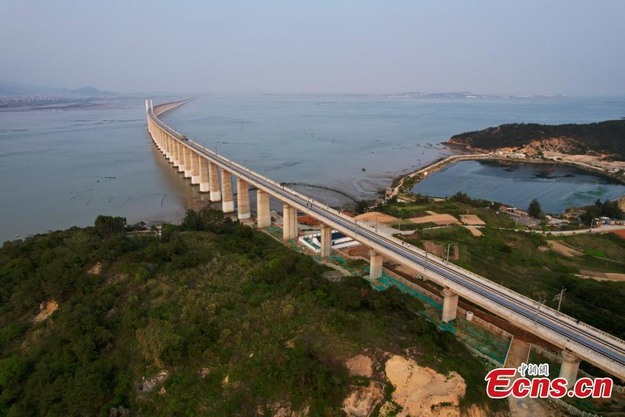 Aerial view of Meizhou Bay cross-sea bridge in Fujian
